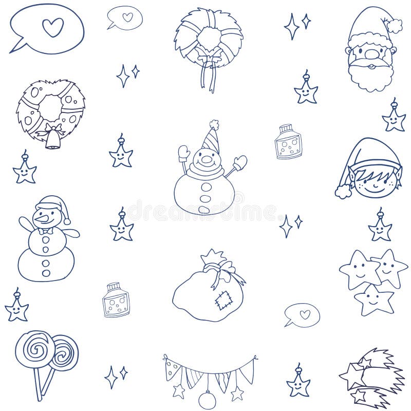 Hand Draw Object Christmas Set Doodle Stock Vector - Illustration of ...