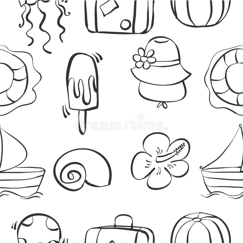 Hand Draw Object Summer Holiday Doodles Stock Vector - Illustration of ...