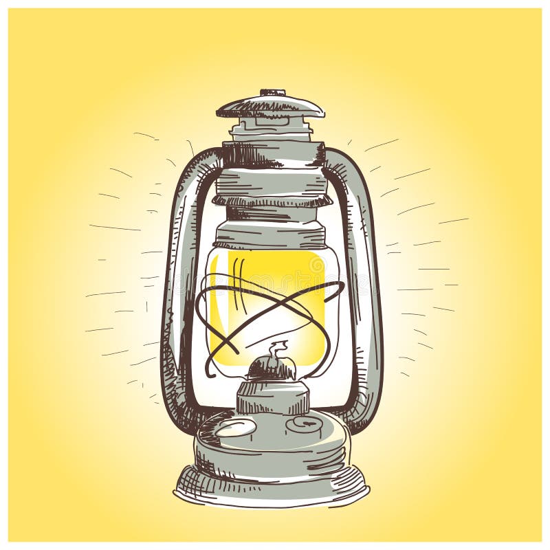 Hand Draw Oil Lantern Lamp Burning Stock Vector - Illustration of ...