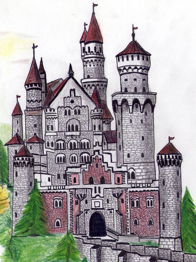 Hand draw old castle stock illustration. Illustration of tourism - 81286249