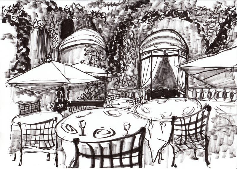 Hand Draw Paris Coffee Shop Stock Illustration - Illustration of ...