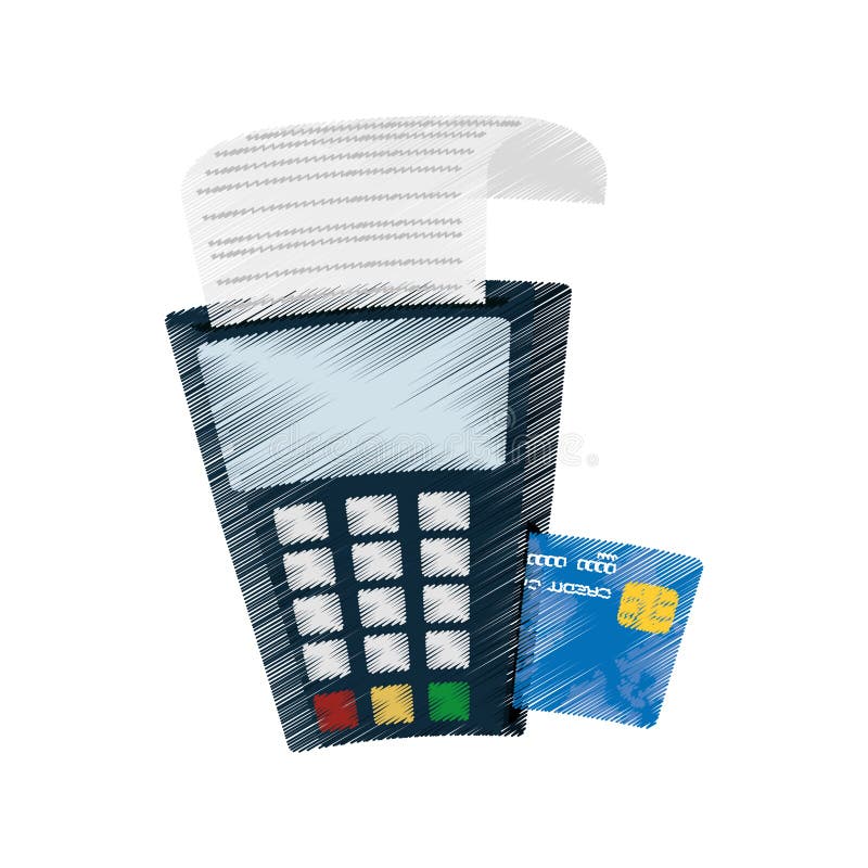 Hand Draw Payment Credit Card Dataphone Color Stock Illustration ...