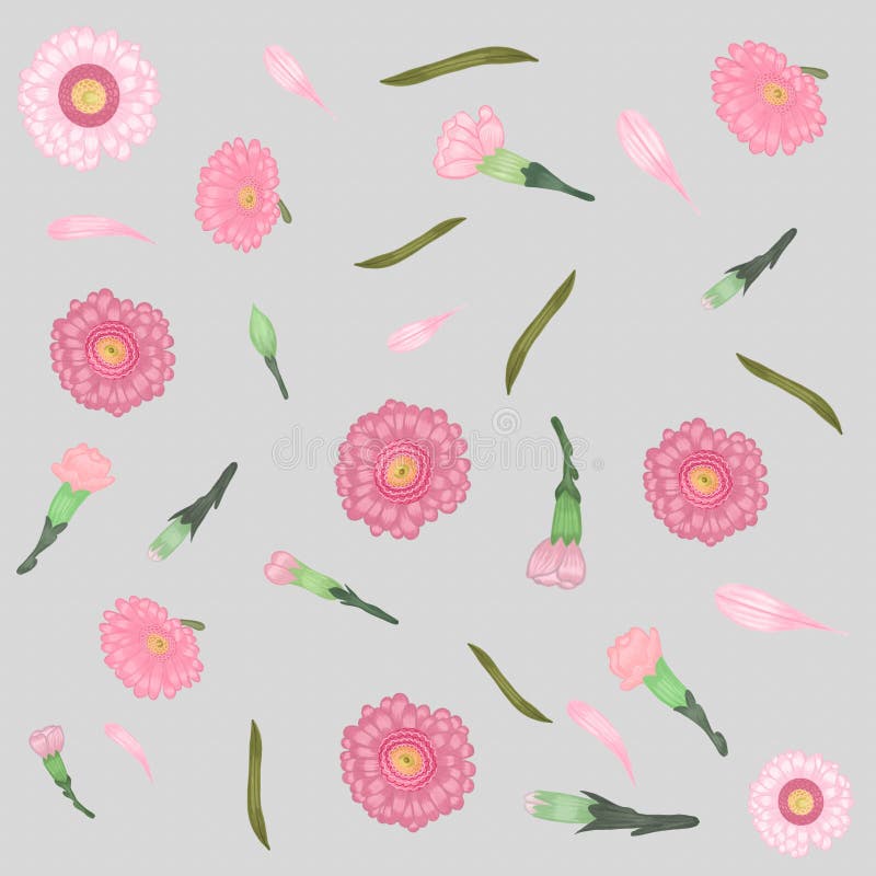 Hand Draw Pink Flower Pattern Illustration Stock Illustration ...