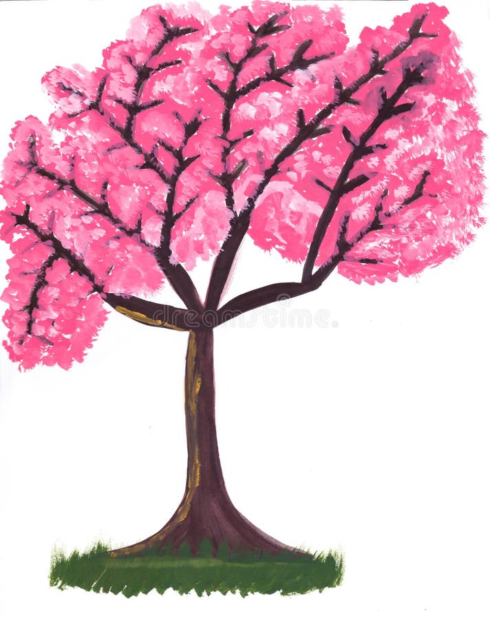 Hand Draw Poster Color of Sakura Tree Illustration Stock Illustration ...