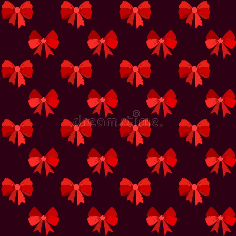 Hand Draw Red Bow Seamless Pattern on Dark Red Background. Elegant Bow ...