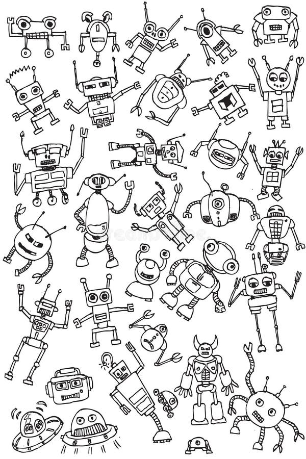 Hand Draw Robots Icon Collection Vector Stock Vector - Illustration of ...