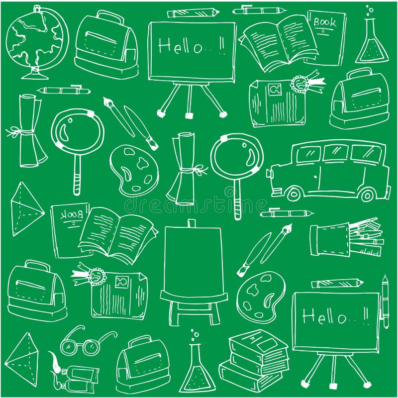 Hand Draw School Doodles Set on Green Backgrounds Stock Vector ... Hand Draw School Doodles Set on Green Backgrounds Stock Vector ...