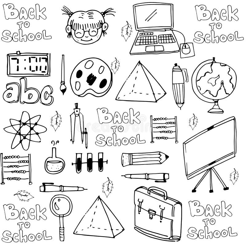 Hand Draw School Object in Doodle Stock Vector - Illustration of ...