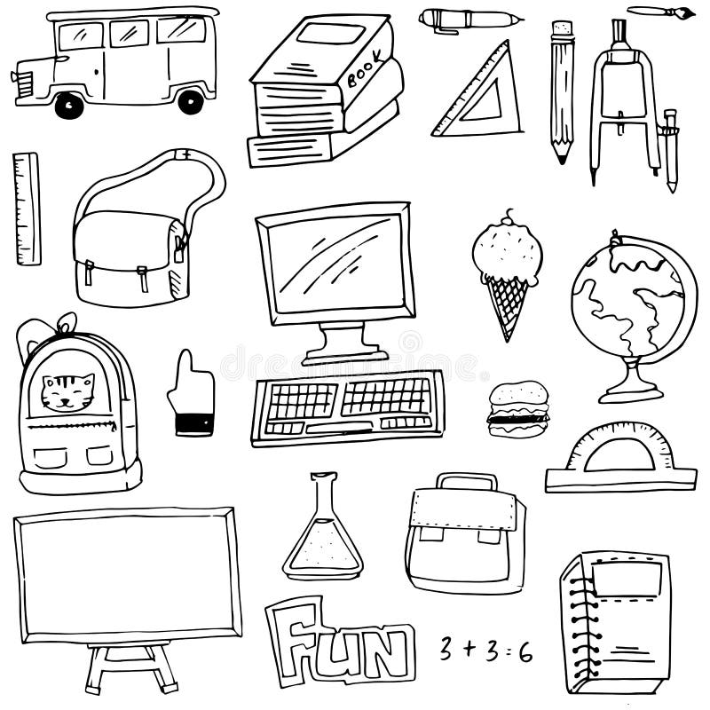 Hand Draw School Supplies Doodles Stock Vector - Illustration of sketch ...