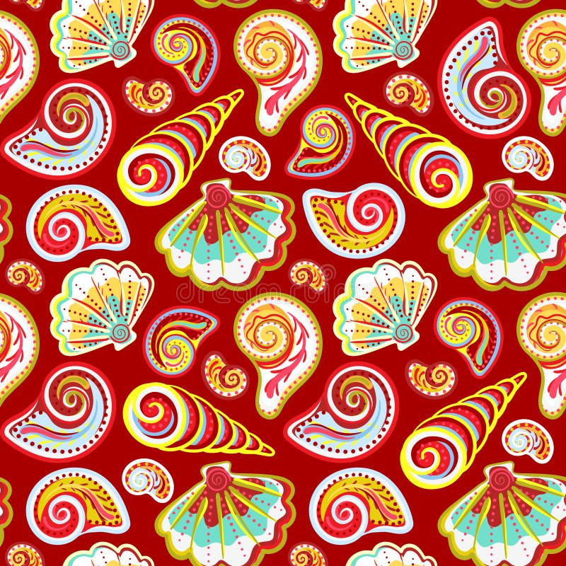 Hand Draw Sea Shells Pattern. Seamless Texture with Hand Painted ...