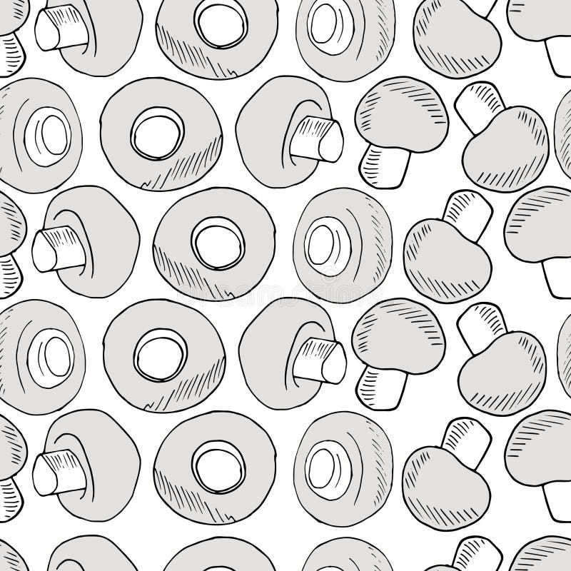 Hand Draw Seamless Pattern of Grey Mushrooms. Vector Illustration Stock ...
