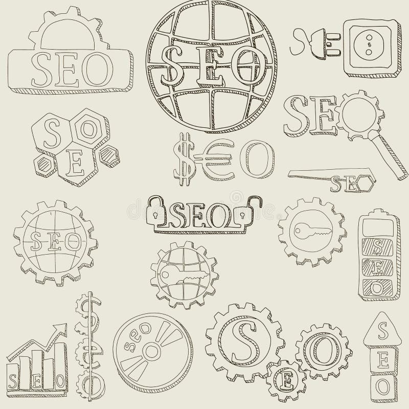 Hand Draw Seo Icons Vector Set Stock Vector - Illustration of solutions ...