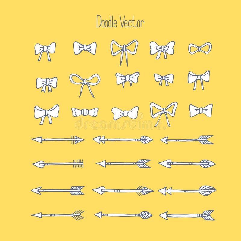 Hand Draw Set of Isolated Bows and Arrows. Doodles, Sketch. Vector ...
