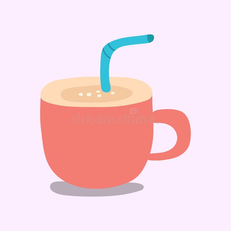 A Hand Draw Simple Illustration of a Pink Mug Filled with Cold Coffee ...