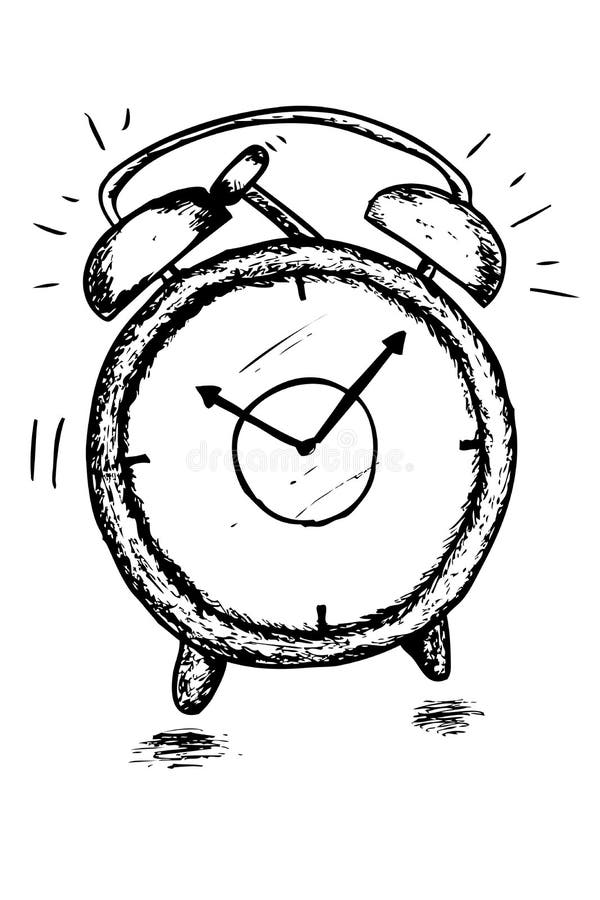 Hand Draw Sketch of Black Alarm Clock Iaolated on White Stock Vector ...