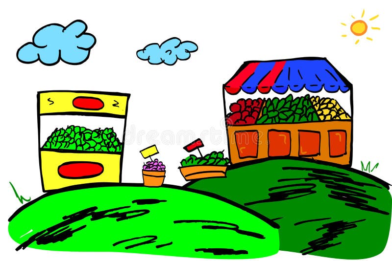 Hand Draw Sketch of Fruit Store Stock Vector - Illustration of retail ...