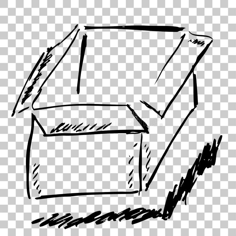 Hand Draw Sketch Outline of Empty Box Stock Vector - Illustration of ...