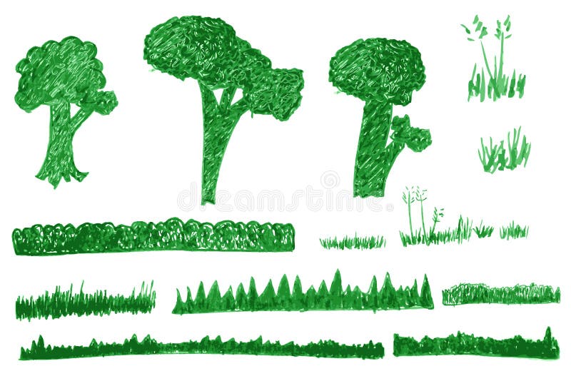 Hand Draw Sketch of Tree and Grass Stock Vector - Illustration of ...