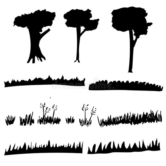 Hand Draw Sketch of Tree and Grass Stock Vector - Illustration of grass ...