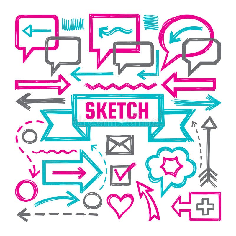 Hand Draw Sketch Vector Illustrations - Creative Sign Set. Arrows ...