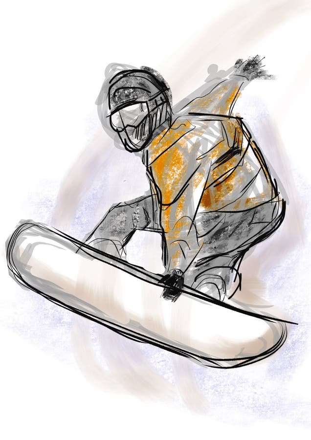 Hand draw snowboarding stock illustration. Illustration of piant - 46897061