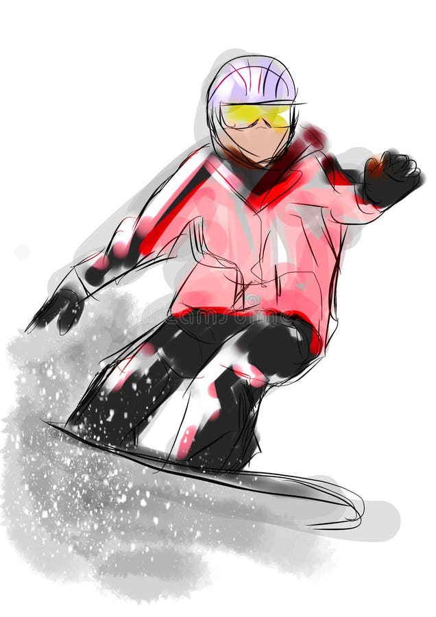 Hand draw snowboarding stock illustration. Illustration of snow - 46897075