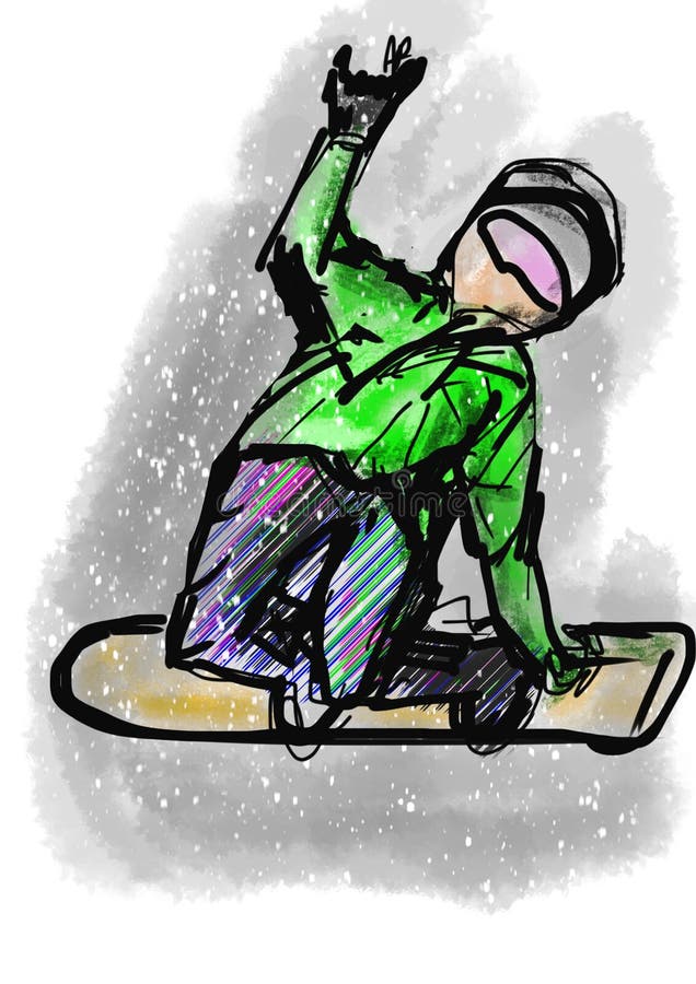 Hand draw snowboarding stock illustration. Illustration of jumping ...
