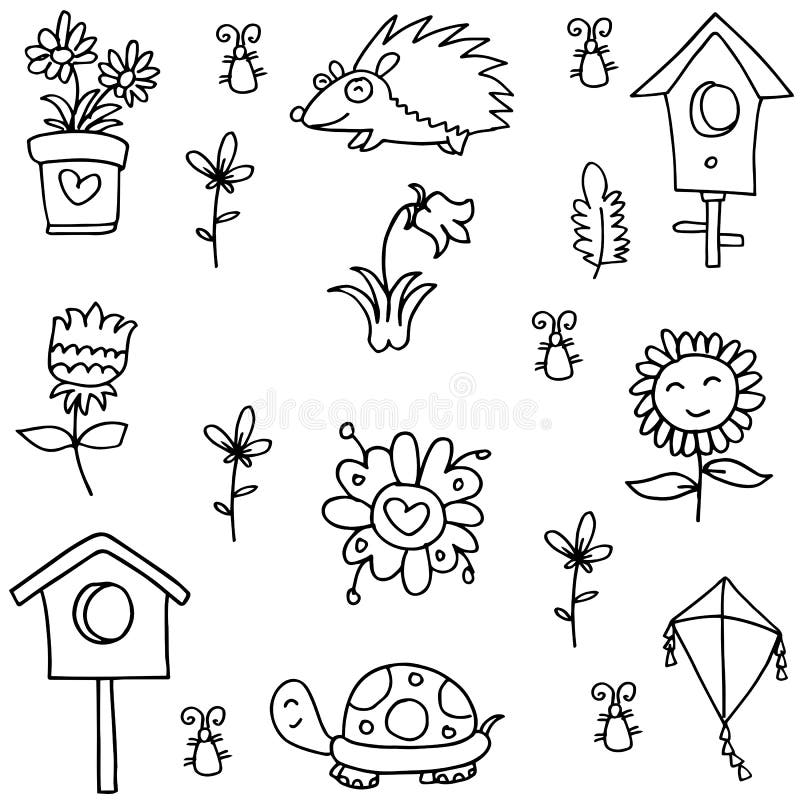 Hand Draw Spring of Doodles Stock Vector - Illustration of leaf, doodle ...