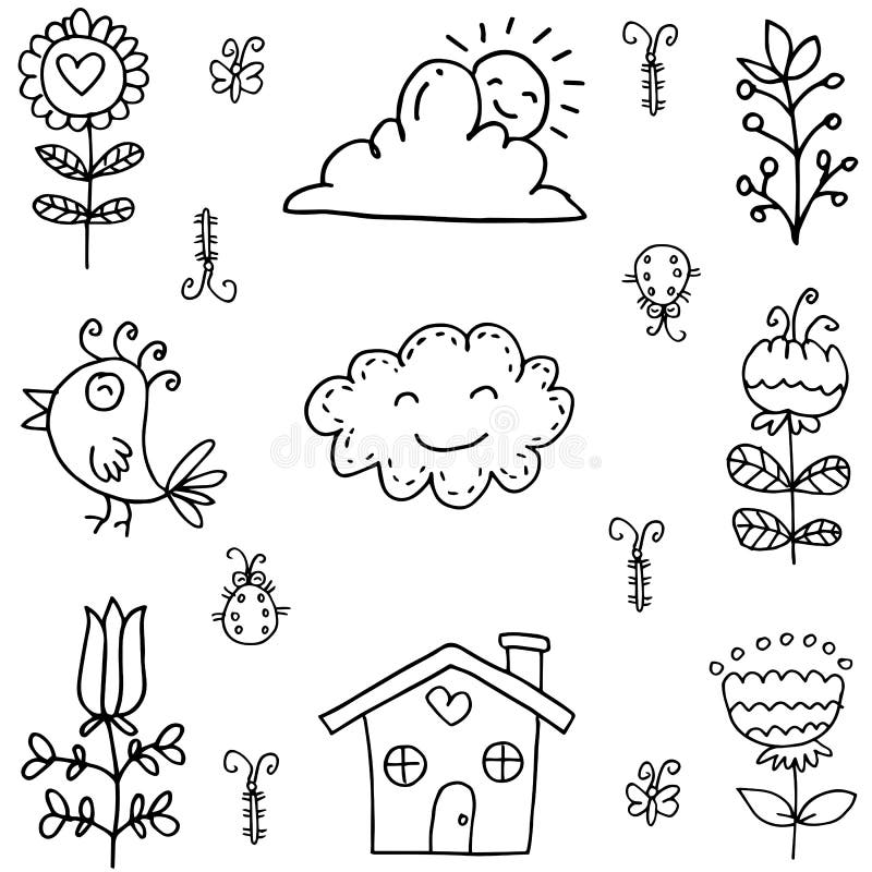 Hand Draw of Spring Element Doodles Stock Vector - Illustration of ...