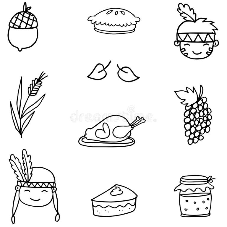 Hand Draw Thanksgiving Object on Doodles Stock Vector - Illustration of ...