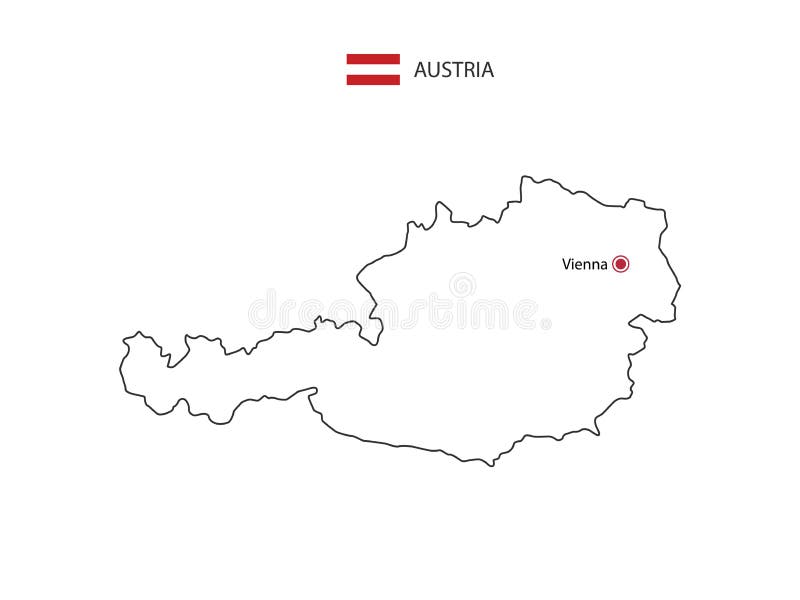 Hand Draw Thin Black Line Vector of Austria Map with Capital City ...