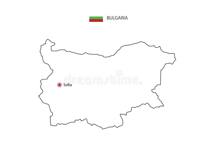 Hand Draw Thin Black Line Vector of Bulgaria Map with Capital City ...