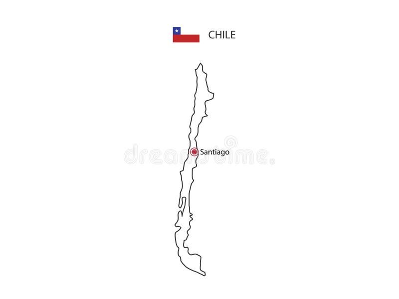 Hand Draw Thin Black Line Vector of Chile Map with Capital City ...