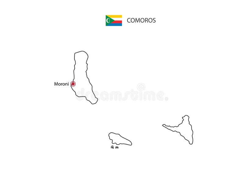 Hand Draw Thin Black Line Vector of Comoros Map with Capital City ...