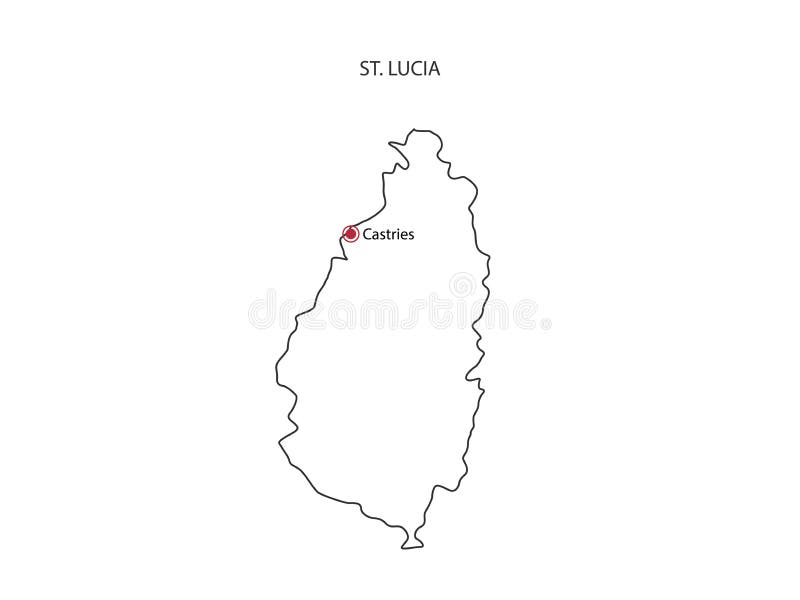 Hand Draw Thin Black Line Vector of St. Lucia Map with Capital City ...