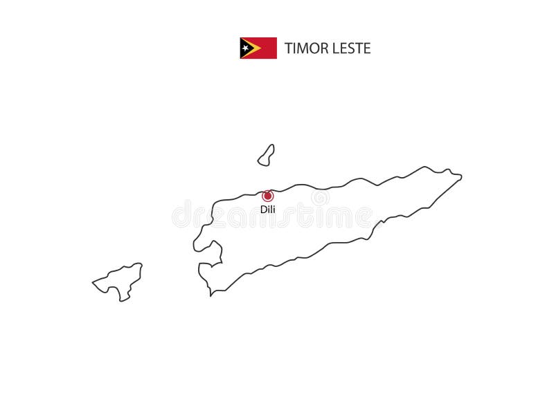 Hand Draw Thin Black Line Vector of Timor Leste Map with Capital City ...