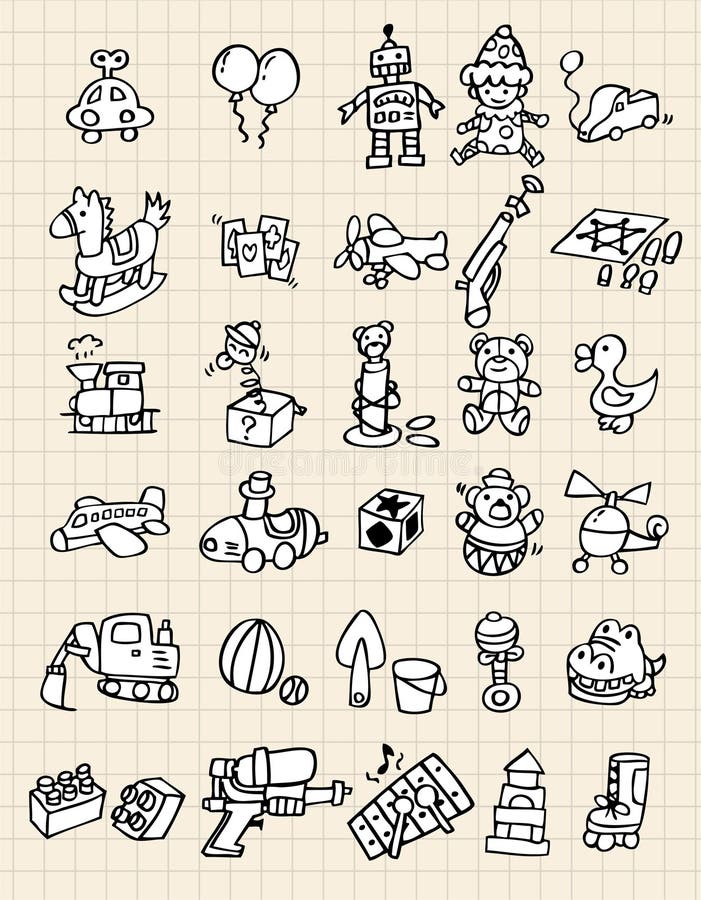 Hand Drawn Vintage Toys Collection Stock Vector - Illustration of ...