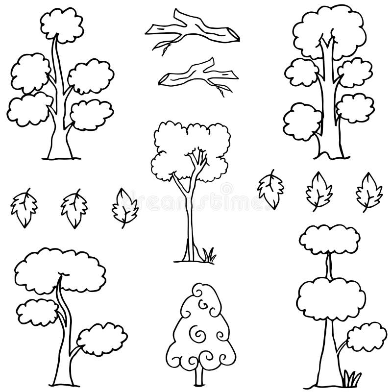 Hand Draw of Tree Set Doodle Stock Vector - Illustration of shrub ...