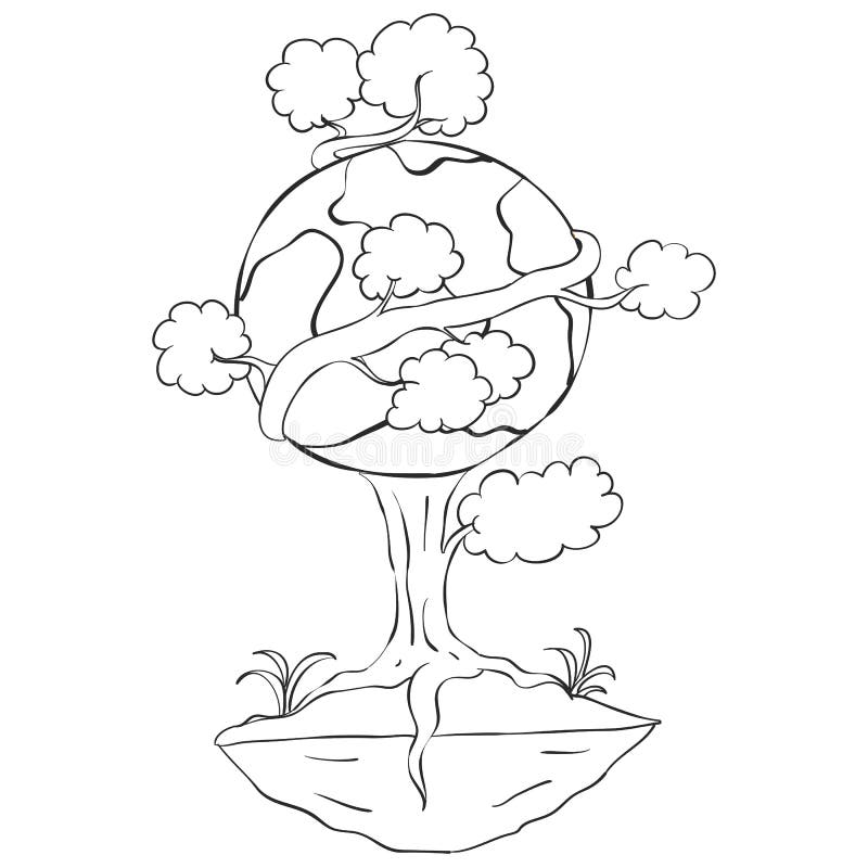 Hand Draw Tree World for Earth Day Stock Vector - Illustration of april ...