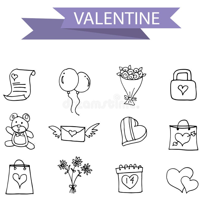 Hand Draw of Valentine Icons Stock Vector - Illustration of vector ...