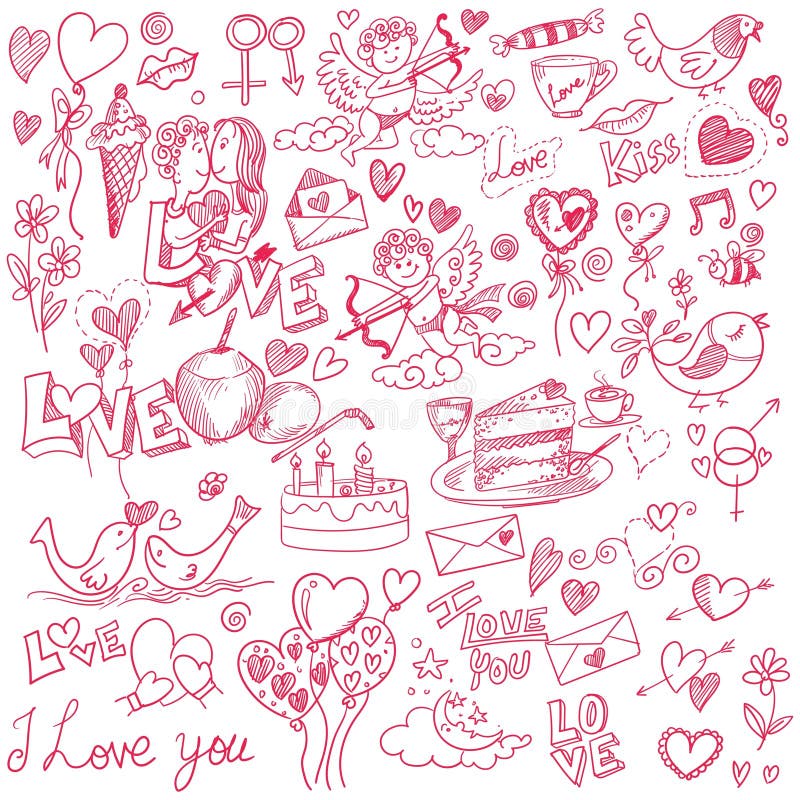 Hand Draw Valentine S Day Scrapbook Page Doodle Sketch Stock Vector ...
