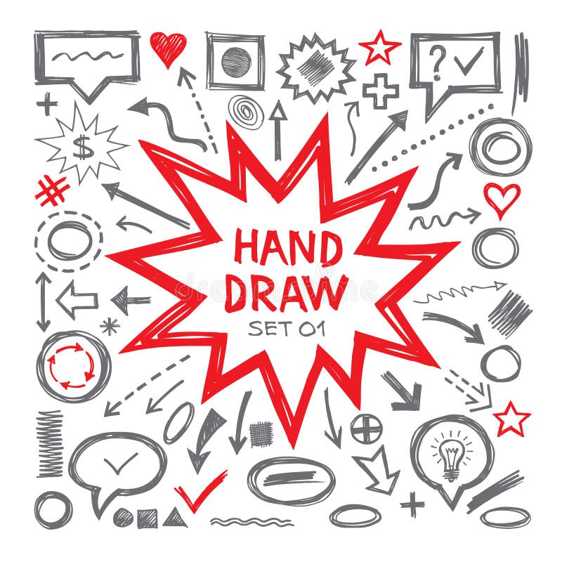 Hand Draw Vector Illustrations. Arrows, Objects, Balloons and Other ...