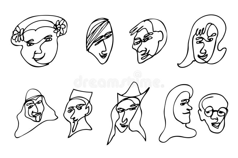 Hand Draw Vector Simple Single Continuoue Line Face Man and Woman Stock ...