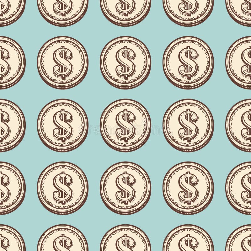 Hand Draw Vintage Coin Seamless Pattern Stock Vector - Illustration of ...