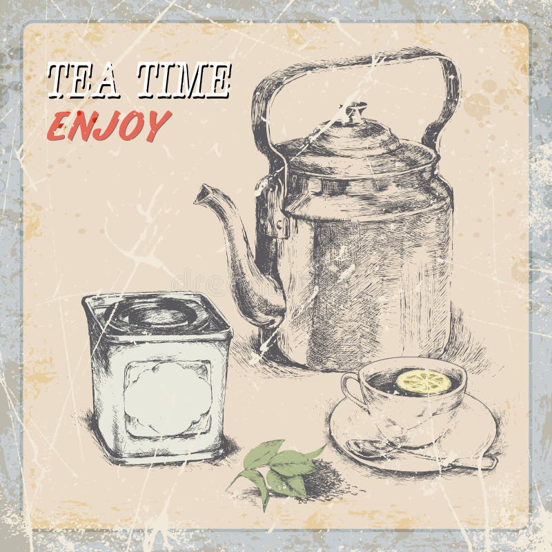 Box of Tea, Cup of Tea, Tea Leaves,lemon on Canvas.vector Illustration ...