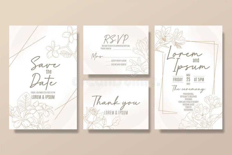 Hand Draw Wedding Invitation Template with Flowers and Leaves Stock ...