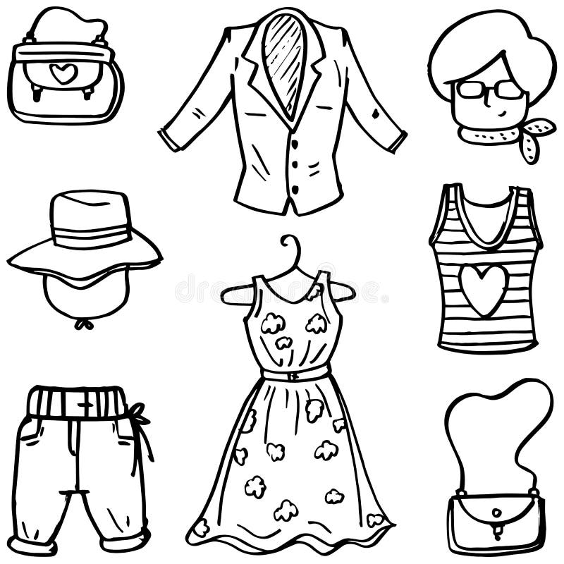 Hand Draw of Women Clothes Doodles Stock Vector - Illustration of dress ...