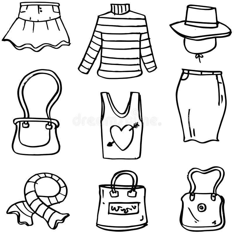 Hand Draw of Women Clothes Doodles Stock Vector - Illustration of ...