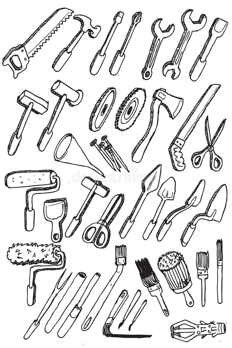 Hand Draw Working Tools Icon Collection Stock Illustrations – 14 Hand ...