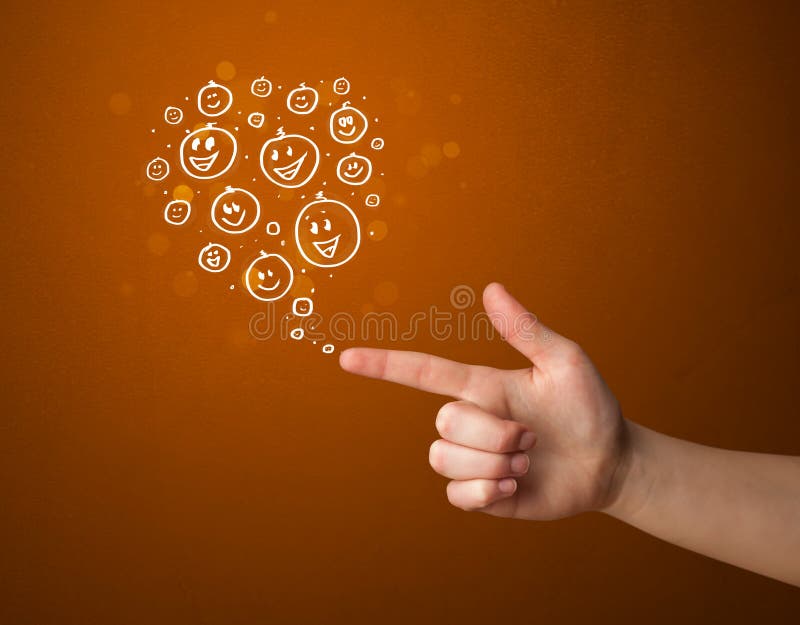 Hand Drawed Smiley Faces Coming Out of Gun Shaped Hands Stock Photo ...